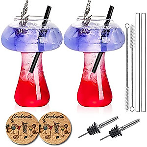 USEEKRIL Mushroom Glasses Creative Mushroom Shaped Drinks Cup Set of 2 Clear Mushroom Cocktail Glass Cups 8oz Wine Glasses for Party Drinking for KTV Home Bar Club (Transparent)