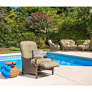 Cambridge Saratoga Hand-Woven Wicker Reclining Outdoor Chair, UV Protected Cushions, Weather and Rust Resistant Steel Frame, Outdoor Recliner, Meadow Green