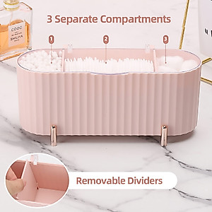 Tecbeauty Qtips Holder, 3 Grids Separate Cotton Swabs Dispenser, Cotton Ball Storage Box, Jar for Cotton Pads Bathroom Organizer Canisters - Pink