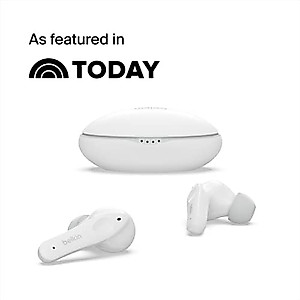 Belkin Soundform Nano - Bluetooth Earbuds for Kids with Built-in Microphone, 24H Battery Life, 85dB Safe Volume Limit - Kids Bluetooth Earbuds for iPhone, iPad, Galaxy & More - White