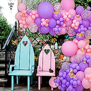 Pastel Pink Purple Balloon Garland Arch Kit 129 Piece Butterfly Theme Balloon Arch with Confetti Latex Balloons for Girls Women Birthday Baby Bridal Shower Wedding Party Decoration