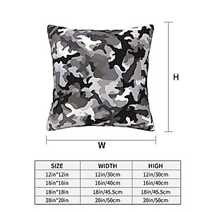 AdaNti Black Grey White Camo Print Throw Pillow Cover Square Soft Cushion Cover Throw Pillow Case for Home Decor Living Room Bed Couch Car 12"x12"