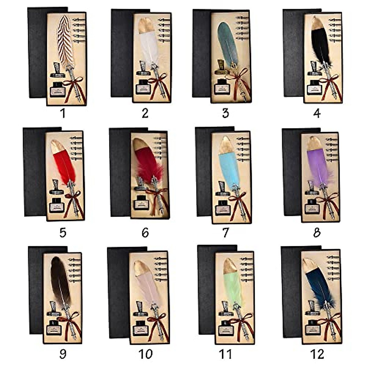 Quill Pen Set Feather Pen and Ink Set, Antique Calligraphy Dip Pen with Ink, 5 Replacement Nibs, Pen Stand Base, Luxury Vintage Signature Pen for Invitations Letters (Purple)