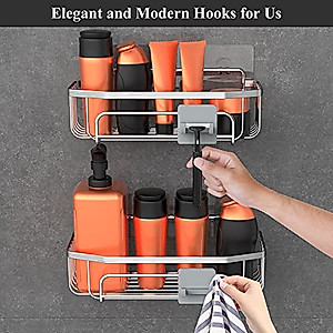 Nieifi Shower Caddy Organizer Shelf Rack Storage Basket with Hooks, Adhesive Bathroom Shelves No Drilling 3 Pack