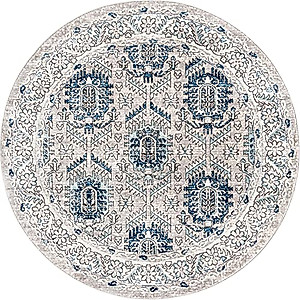 Unique Loom Nyla Collection Area Rug - Princess (Round 7' 0" x 7' 0", Gray/Ivory)
