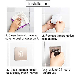 10Pcs Mop Broom Holder Clip, Self Adhesive Wall Mounted Broom Grippers, Great adhesion Anti-Slip Storage Rack for Kitchen, Garden, Garage, Bathroom, Office