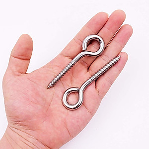 24 Pack, 3-1/5 Inch 304 Stainless Steel Eye Shape Screws Metal Hook, Heavy Duty Hanging Hooks Eyelet Screws Bolt for Yoga & Brazilian Hammocks, Swing Chair, M6 Screw (Style B)