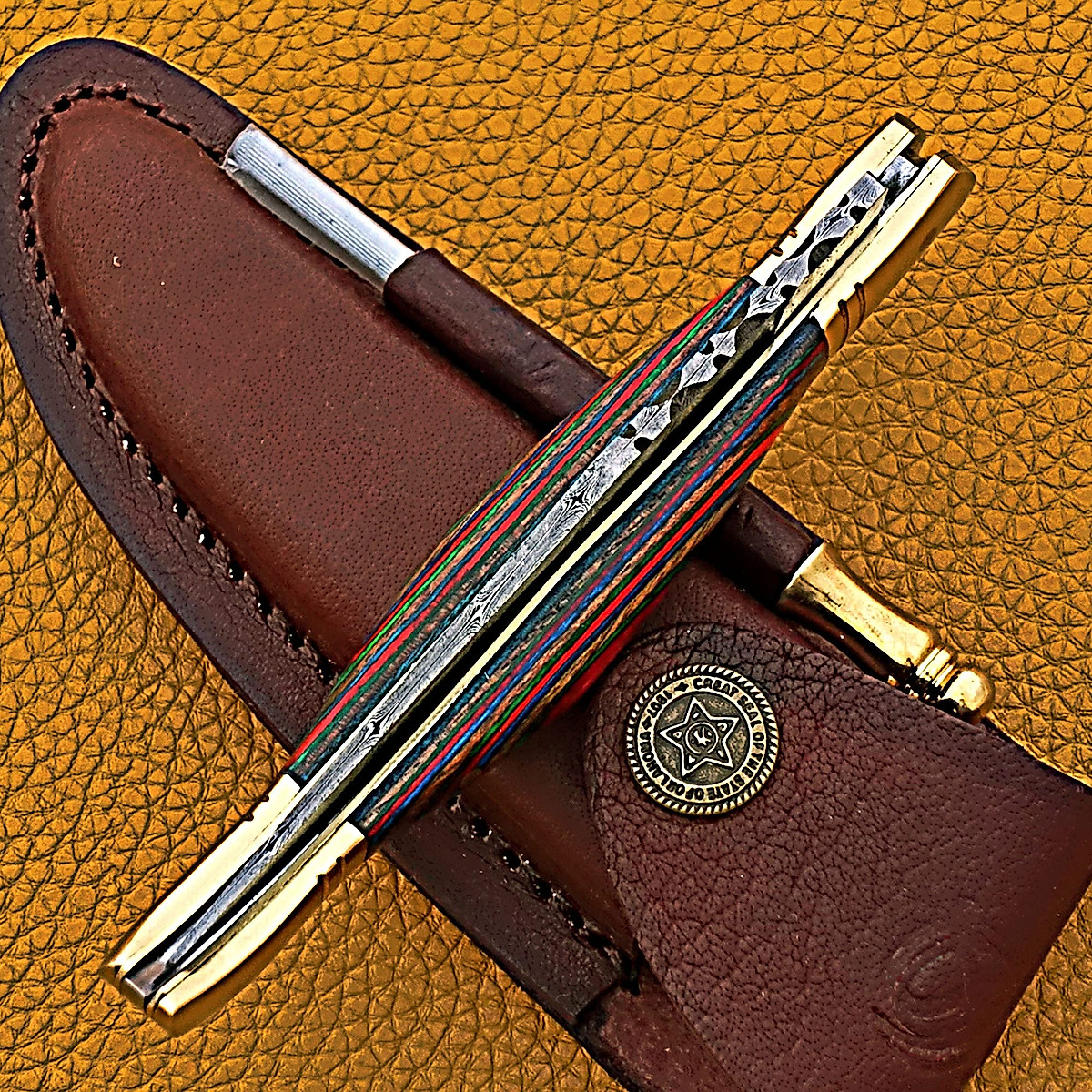 Smart & Sharp Custom Handmade Damascus Steel Folding Knife Pocket Knife AR17418Multi Colored wood Multi