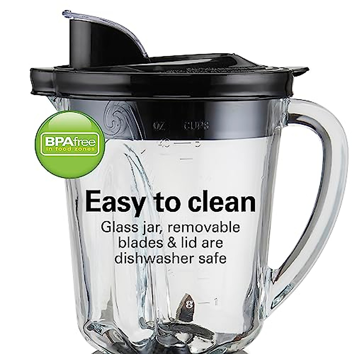 Hamilton Beach 58175 Quiet Blender for Shakes and Smoothies, Puree, Crush Stainless Steel Ice Sabre Blades, 800 Watts, Shatter-Resistant 40oz Glass Jar, Black