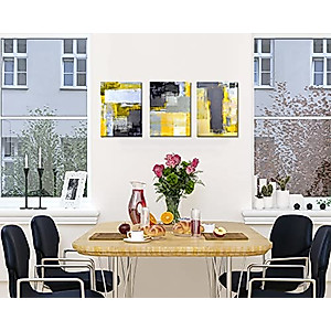 ARTINME Trendy Framed Modern Yellow and Grey Abstract Giclee Canvas Prints Wall Art Picture Living Room Bedroom Home Decorations (12 x 16 inch, Set Of 3)