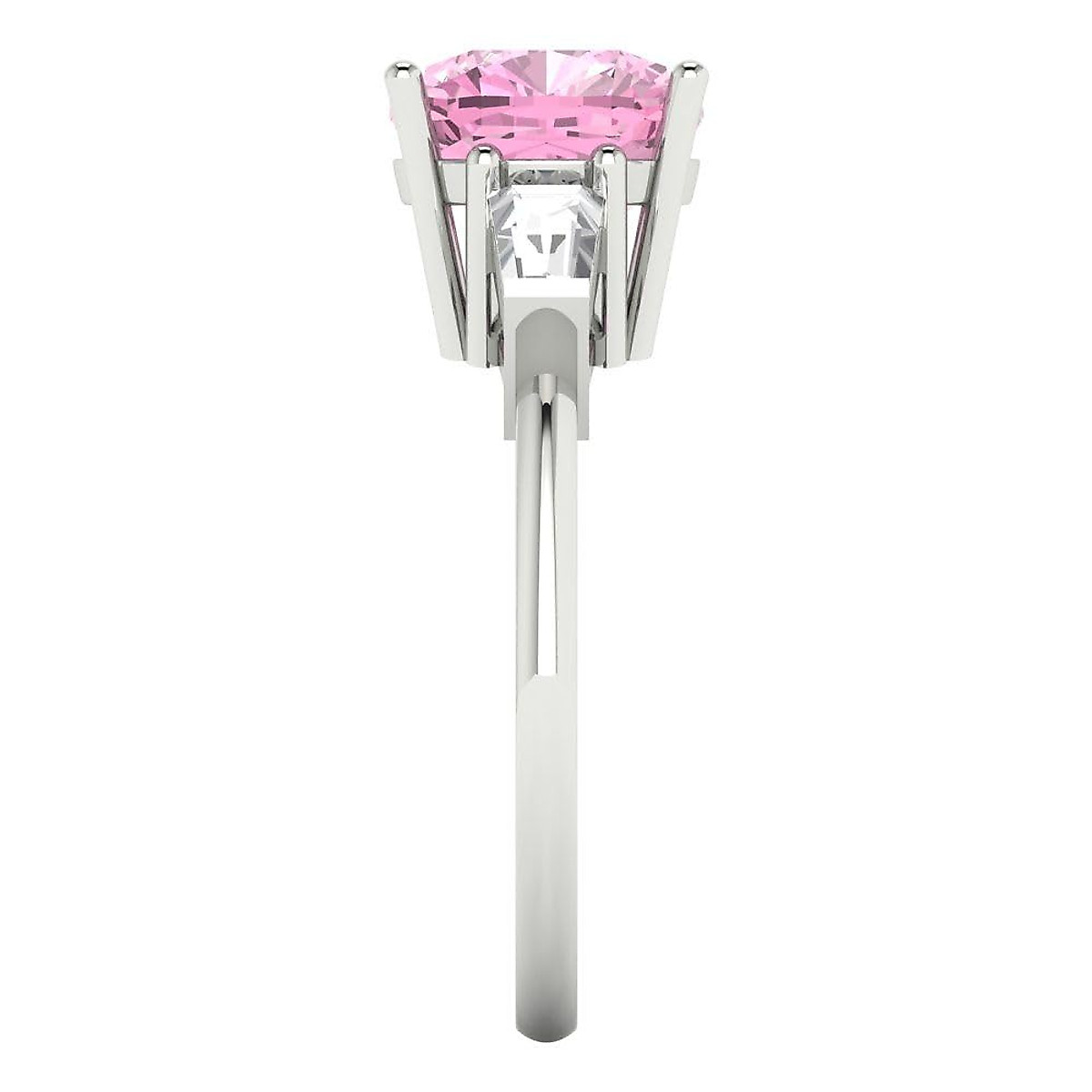 Clara Pucci 3.50ct Cushion cut 3 stone Solitaire Pink Simulated Diamond Engagement Promise Anniversary Bridal Ring 18K White Gold 9.75