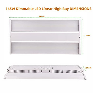 165W LED Linear High Bay Light Fixture, 2FT 22280LM(135LM/W) 5000K Daylight LED Workshops Light,100-277V, 0-10V Dimmable UL/DLC Warehouse Lighting for Exhibition Hall, Supermarkets, 5 Years Warranty