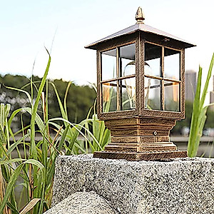 CZLZY European Style E27 Pillar Lamp Outdoor Courtyard Fence Post Light Waterproof IP54 Glass Lampshade Garden Lawn Decoration Column Light Base Landscape Light Pillar Pole Lamp