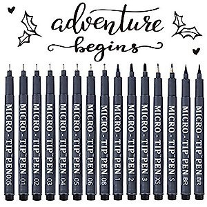 Tebik Hand Lettering Pens, 15 Pack Calligraphy Brush Pen Markers Black Ink for Beginners Writing, Lettering, Journaling, Art Drawing, Signature, Illustrations and Office School Supplies