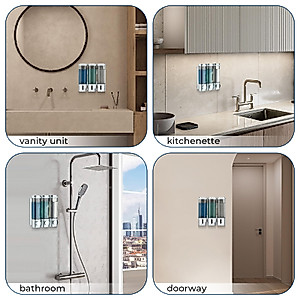 Shampoo and Conditioner Dispenser, Pollock Shower Dispenser 3 Chamber No Drill Shampoo Dispenser for Shower Wall Mounted Shampoo Conditioner Body Wash Dispenser for Bathroom,Large Capacity,Silver