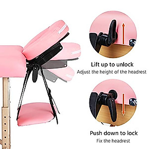 Yaheetech Spa Bed Portable Lash Bed Massage Bed Foldable Spa Tables Adjustable 2 Fold with Non-Woven Bag, Pink
