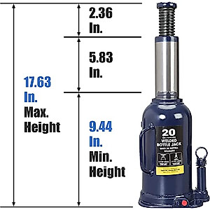 BIG RED 20 Ton (40,000 LBs) Torin Welded Hydraulic Car Bottle Jack for Auto Repair and House Lift, Blue, AT92003UR