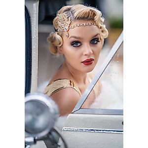 Ro Rox 1920's Great Gatsby Party Boho Bridal Wedding Flapper Headband Headpiece - Gold
