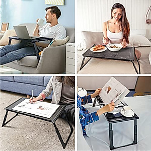 Allinside Foldable Laptop Desk, Adjustable Laptop Desk Bed Tray Tablet, Portable iPad Table with Cooling Fans Built-in 10000mAh Rechargeable Power Bank and USB LED Light for Working, Reading - Black