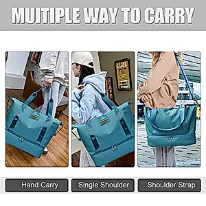MOCARE Travel Duffel Bag, Sports Gym Tote Carry on Bags for Women, Foldable Lightweight Overnight Shoulder Weekender Shopping Hospital Handbag with Shoes Compartment (Turquoise)