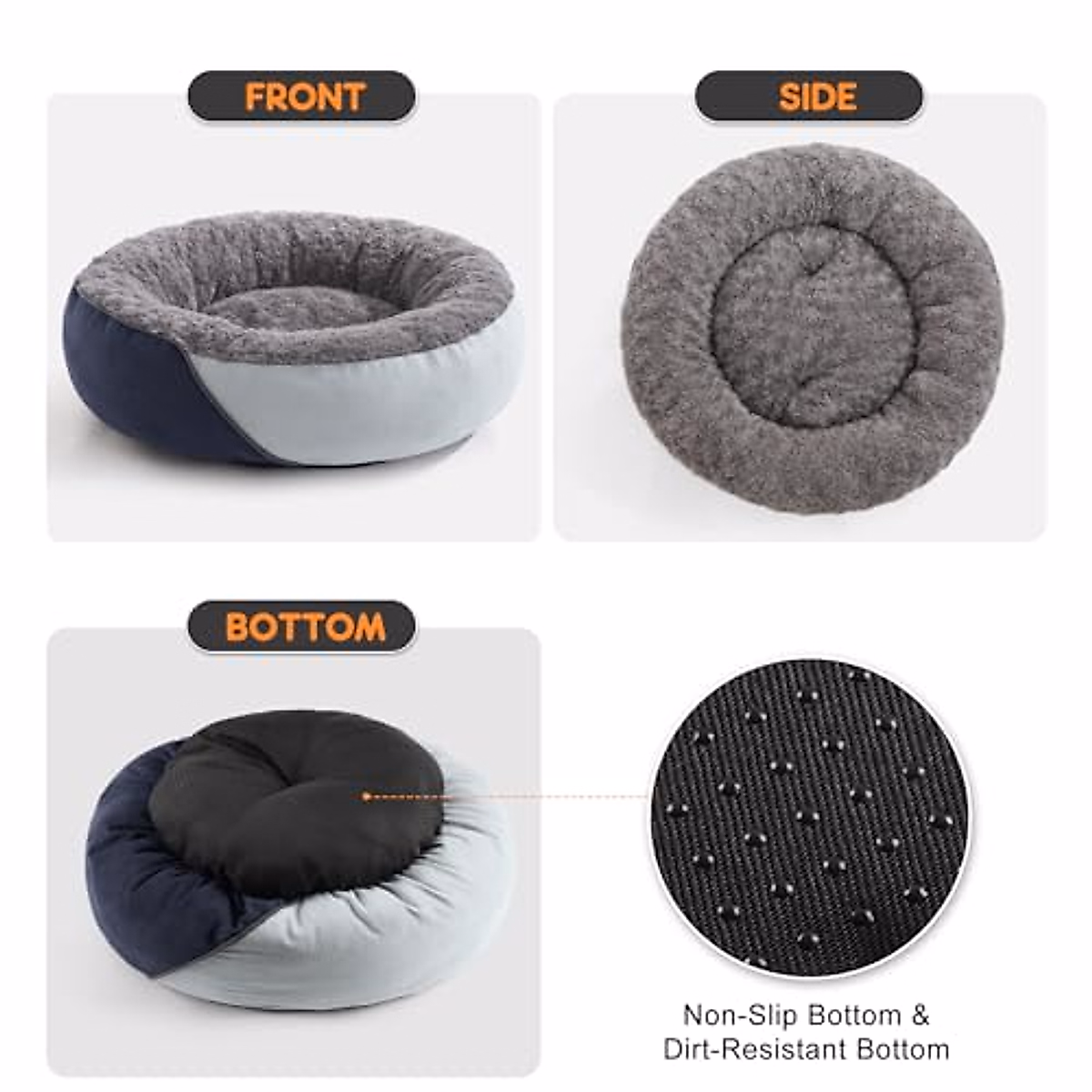 SHU UFANRO Calming Dog Beds for Small Medium Dogs and Cats, Round Dog Cuddler Cozy Bed, Washable Fluffy Plush Pet Bed with Waterproof Bottom (23"x 23"x 8")
