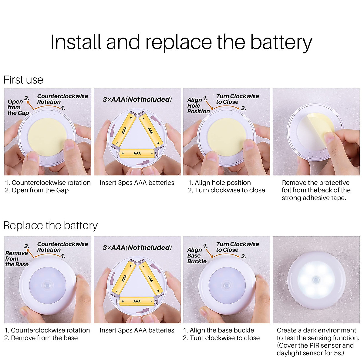 Motion Sensor Lights Indoor, STAR-SPANGLED High CRI Stick on Stair Puck Lights Battery Operated, Cordless LED Step Night Light for Under Cabinet, Hallway, Stairway, Closet, Kitchen (Cool White, 3Pack)