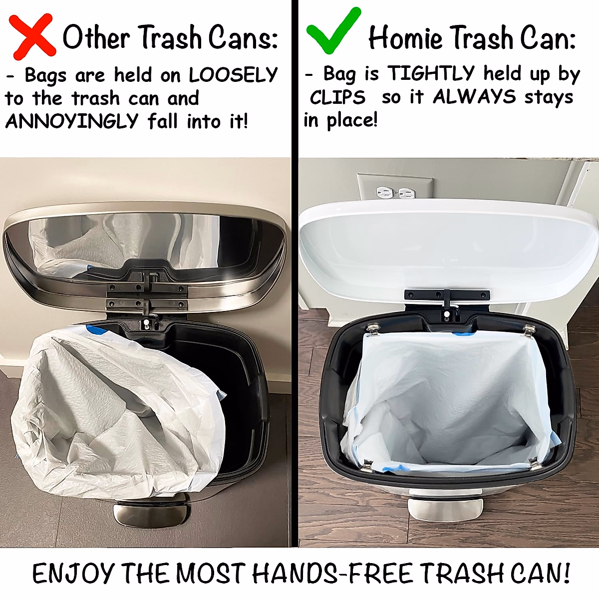 Homie 13 Gallon Kitchen Trash Can Soft Close with Anti - Bag Slip Liner and Lid, Use as Garbage Basket, Tall Dust Bin, or Decor in Bathroom, Restroom, Kitchen, or Bedroom (13 Gallon, Shiny White)