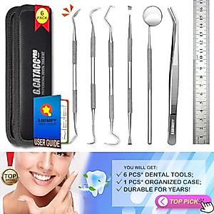 Plaque Remover for Teeth, Professional Dental Hygiene Cleaning Kit, Stainless Steel Tooth Scraper Plaque Tartar Cleaner, Dental Pick Scaler Oral Care Tools Set - with Case