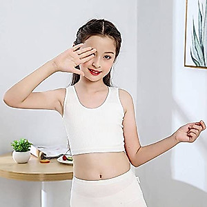 Herepai Training Bras for Girls Seamless Cami Bralettes Sports Striped Vest (7-9 Years, Colors of 6)