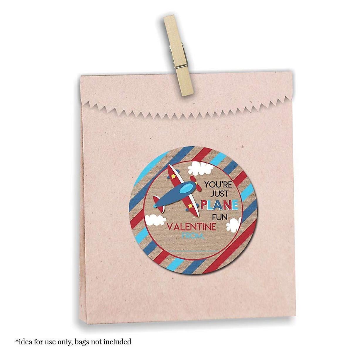 You’re Just Plane Fun Airplane Valentine Party Favor Sticker Labels for Boys, 40 2" Party Circle Stickers by AmandaCreation, Great for Classroom Valentines, Envelope Seals, Gifts & Treats