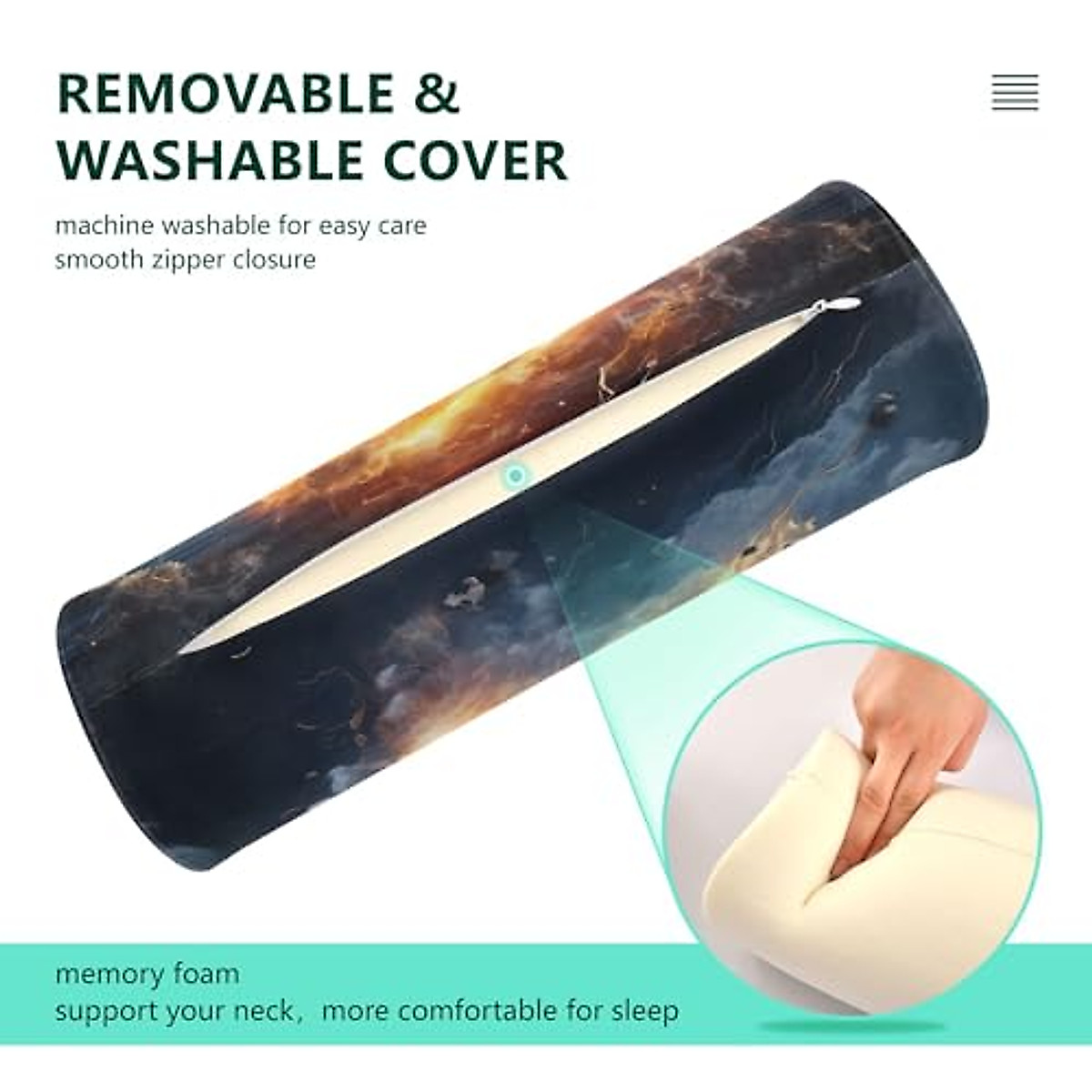 xigua Baseball Neck Roll Pillow for Neck Relief with Removable Washable Cover - Memory Foam Round Cylinder Bolster, Ergonomically Designed for Head, Neck, Back, and Legs