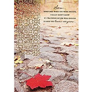 Textured Red Leaf on Stone Walkway with Gold Foil: Son - Designer Greetings Religious Birthday Card