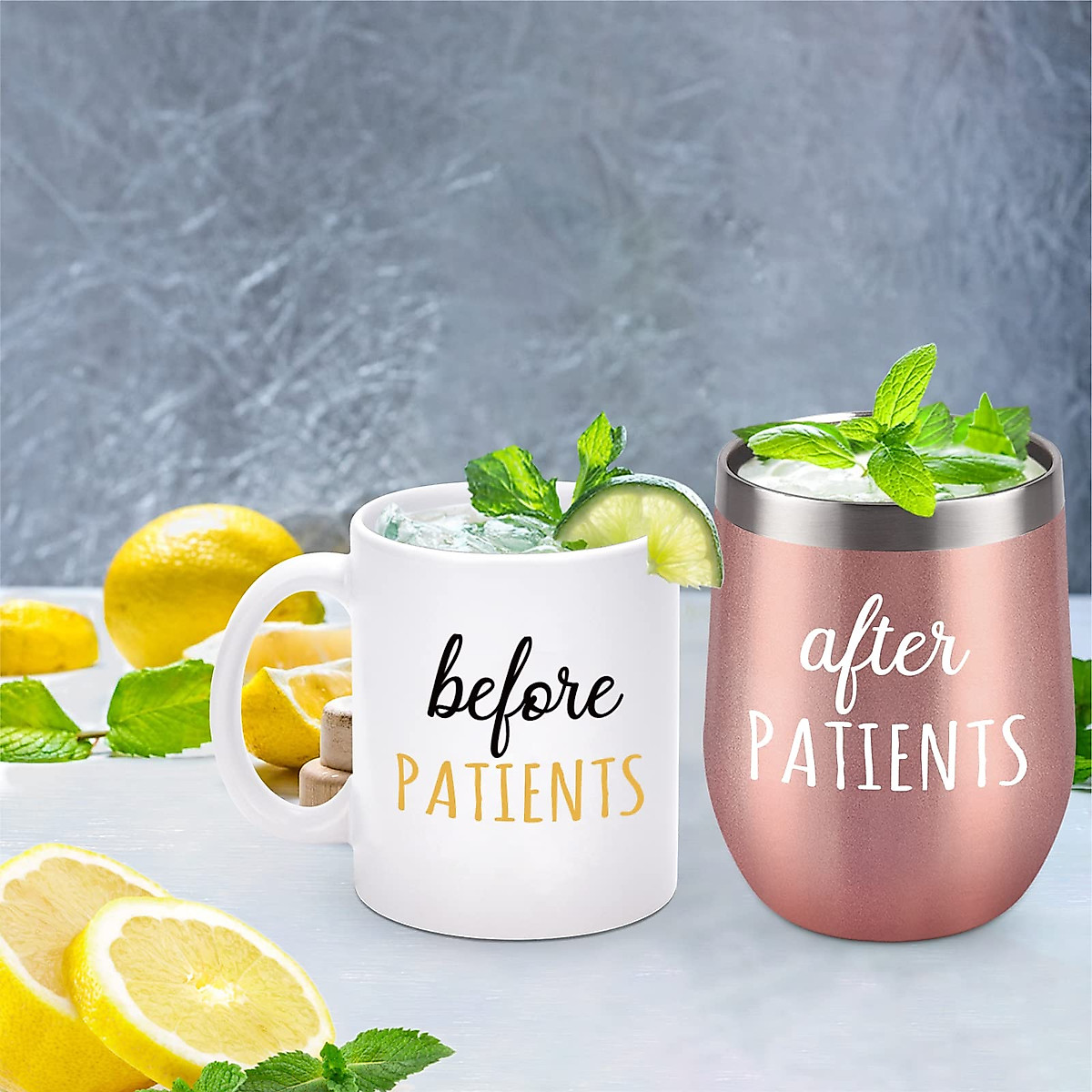 Lifecapido Before Patients After Patients Set, Nurse Week Appreciation Gifts for Nurse Practitioner Doctor Hygienist Physician Dentist Women, 11oz Coffee Mug and 12oz Stainless Steel Wine Tumbler Set