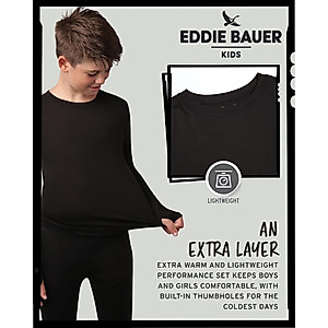 Eddie Bauer Thermal Underwear For Kids - 2 Piece Performance Base Layer Underwear Set For Boys and Girls (5-16), Size 10-12, Black