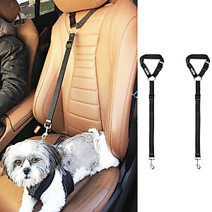 PawsPawty 2 Pack Headrest Dog Car Safety Seat Belt Adjustable Nylon Fabric Car Leash Vehicle Seatbelts Harness for Dogs 2-in-1 Leash and Restraint