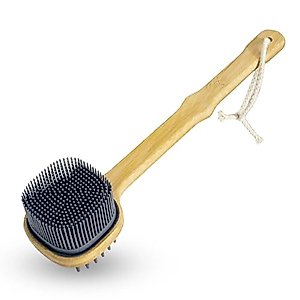 Two-in-One Silicone Scrubber Handle Bath Scrub Brushing Body Shower Soft Dual-Sided Back for Men and Women (Color : Black Grey)