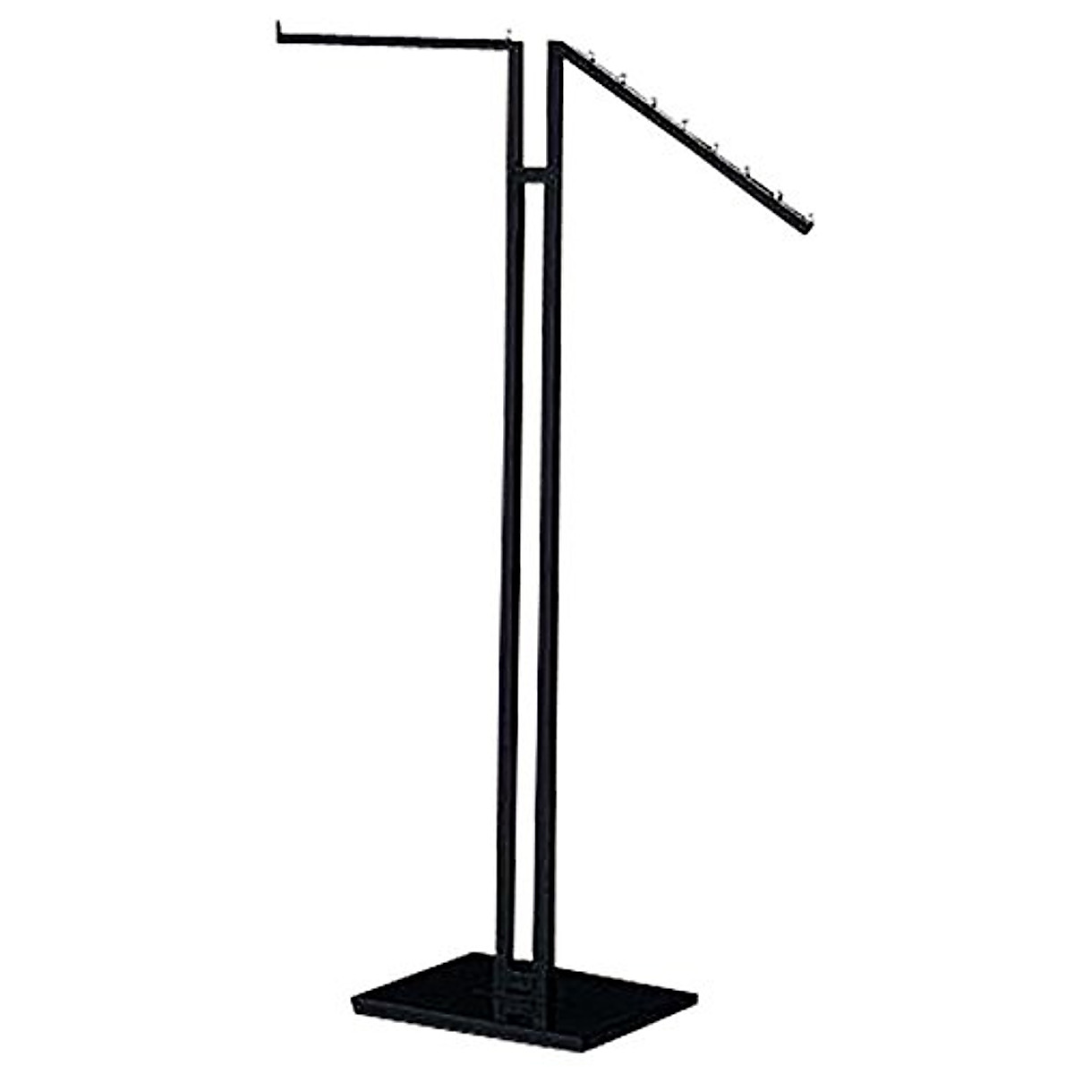 Clothing Rack - Black 2-Way - Straight & Slanted Arms with Black Matte and Chrome Accents - Adjustable from 48" to 72" - Use for Retail, Restaurants, and Home Storage