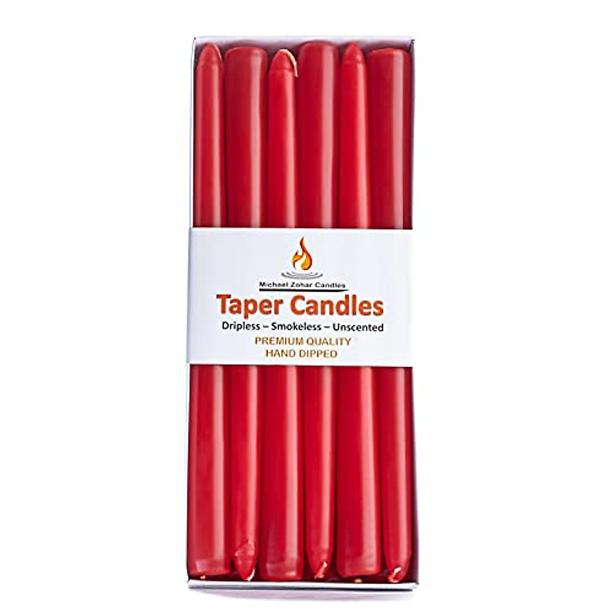 Michael Zohar Candles-12 Pack red Taper Candles-10 Inch Dripless Unscented red Candle Sticks - Ideal for Weddings, Romantic Dinner-8 Hour Burn Time