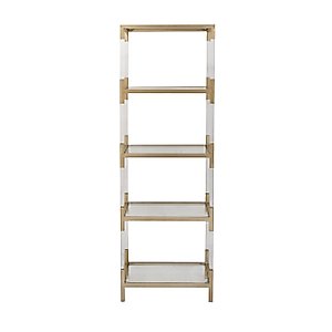 Deco 79 Metal Minimalistic 5 Tier Shelving Unit with Clear Glass Shelves and Acrylic Legs, 22" x 15" x 69", Gold