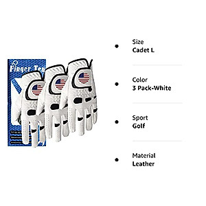 Golf Gloves Men Left Hand Right Handed Golfer 3 Pack with Ball Marker Soft Leather Weathersof Grip Mens Glove Size S M ML L XL XXL 3XL (3 Pack-White, Cadet L, Worn on Left Hand(Right Handed Golfer))