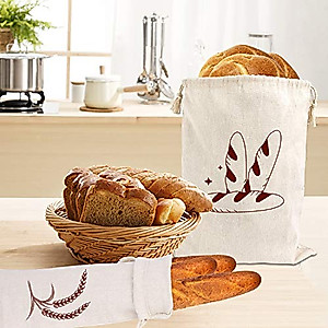 4 Packs Linen Bread Bags for Homemade Bread, Unbleached, Reusable Bread Storage Bakery & Baguette