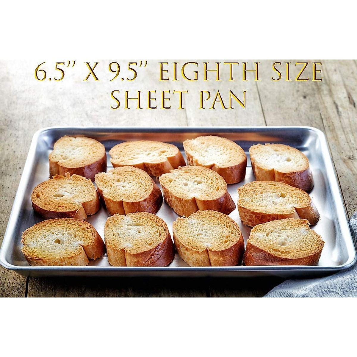 Small Baking Sheet Pan, 1/8 Aluminum Cookie Sheets for Baking, Toaster Oven Pans Heavy Duty, Deep Edge, Set of 3