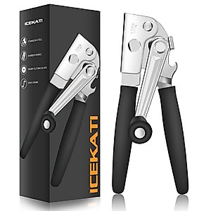Commercial Can Opener, ICEKATI Can Opener Manual Heavy Duty Easy for Big Cans with Magnet, Folding Hand Crank Can Opener With Comfortable Long Handles, Smooth Edge Can Opener With Carbon Steel Blade