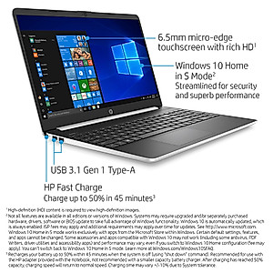 HP 15-Inch HD Touchscreen Laptop, 10th Gen Intel Core i3-1005G1, 4 GB SDRAM, 128 GB Solid-State Drive, Windows 10 Home in S Mode (15-dy1010nr, Natural Silver), 15-15.99 inches