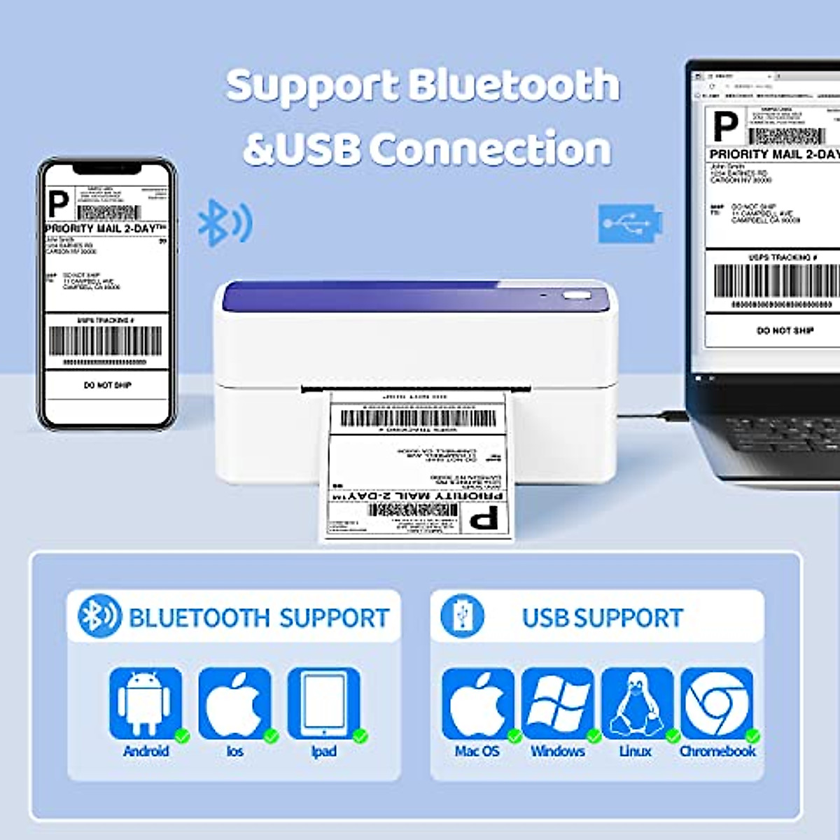 Bluetooth Thermal Label Printer, Phomemo Wireless 4x6 Shipping Label Printer for Shipping Packages, High Speed Desktop Label Maker for Small Business, Compatible with Amazon, Etsy, Ebay, USPS, Shopify