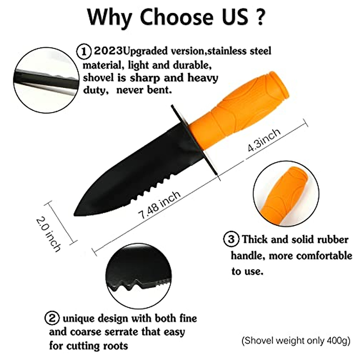 NUOSHIKE Metal Detector Digger Tools with Coin Probe, 7.48 inch Blade, Heavy Duty Serrated Edge Digger,Garden Knife with Sheath for Belt Mount