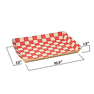 MT Products Red and White Kraft Checkerboard 10 inch School Lunch or Cafeteria Food Tray - Pack of 20 - Size: 10.5” x 7.5” x 1.5” inches Made in The USA