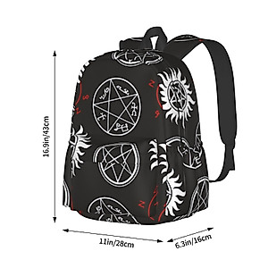 VACSAX Casual Backpack Laptop Backpack Supernatural Symbols Black Print Travel Backpacks