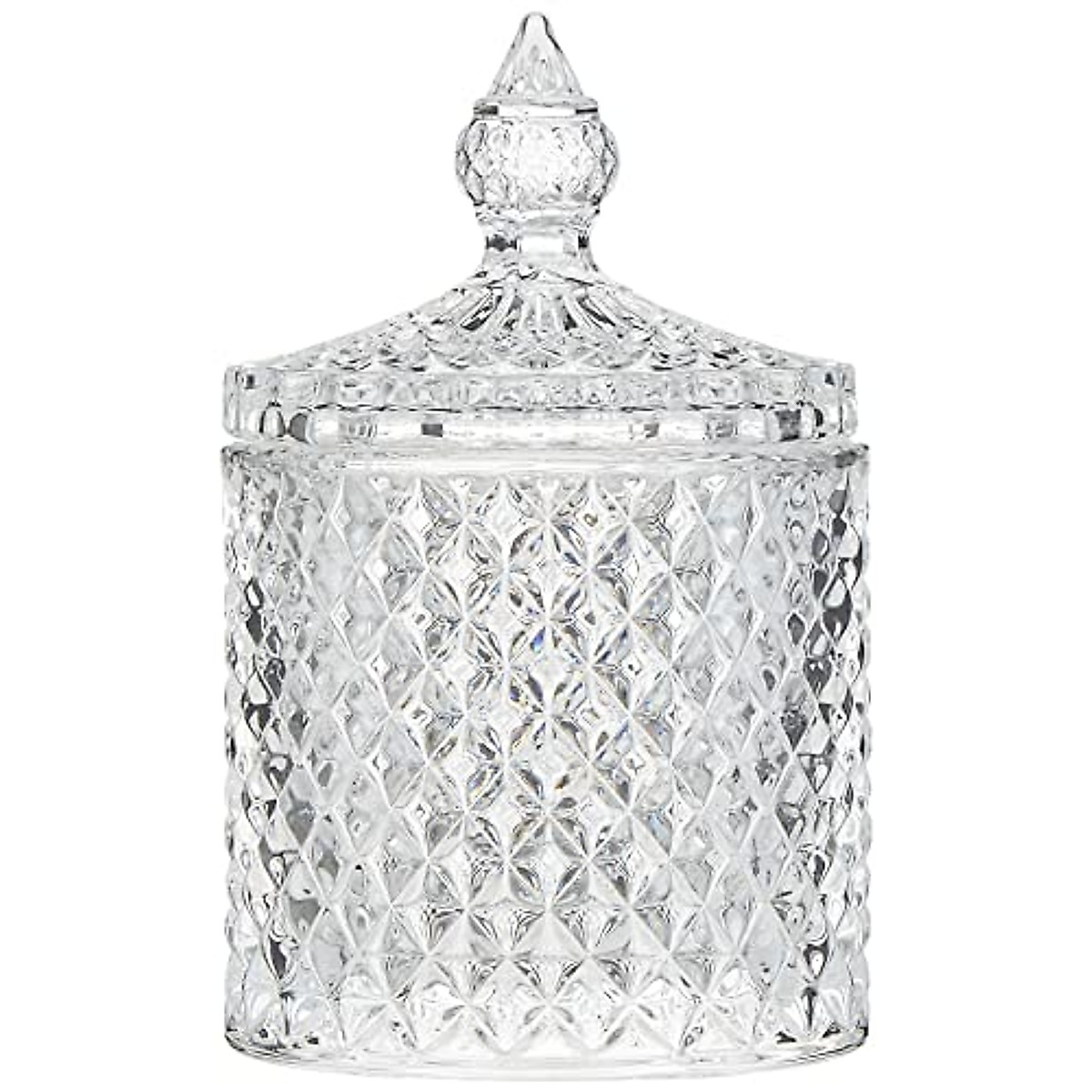 RockTrend Home Decorative Butterfly Candy Jar Candy Dish Candy Buffet Storage Container Clear Crystal Diamond Faceted Jar with Crystal Lid-Large-16 OZ (Round, 16 OZ)