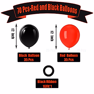 Red and Black Balloons, 70 Pack 12 Inch Black and Red Latex Balloons for Birthday Graduation Wedding Racing Car Poker Card Party Decoration